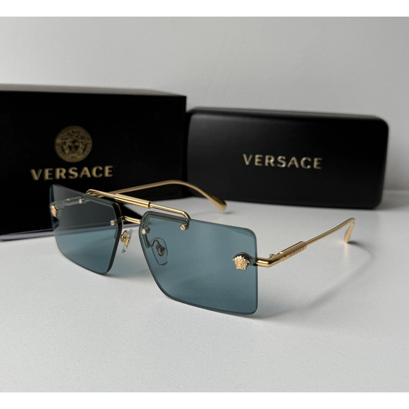Versace | Accessories | New Versace Ve2245 Gold Blue Medusa Aviator ...